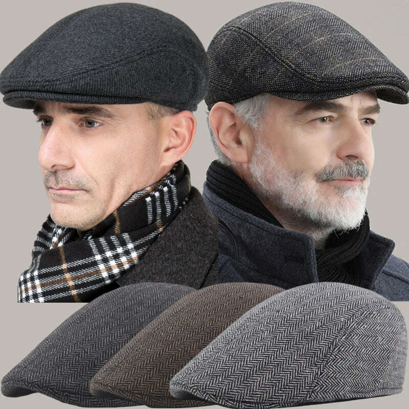 2024 Men's Cotton Plaid Berets Caps for Men Women Middle-Aged Autumn ...