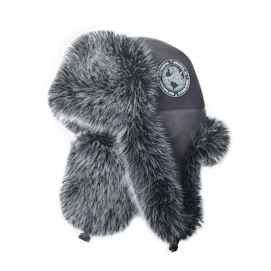 2025 New Men's 100% Natural Fake Fox Fur Bomber Hats Winter Russian Man ...