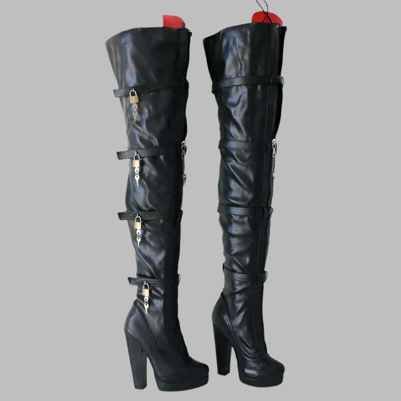 Sorbern 8 Locks Block Heel Boots Women Unisex Style Crotch Thigh High ...